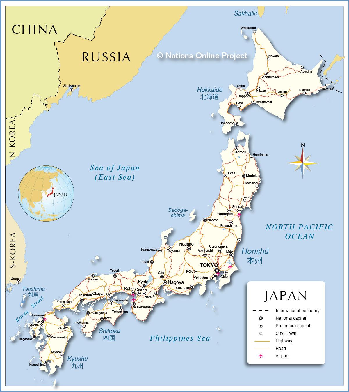 日本地図-地図は日本（東アジア-アジア）